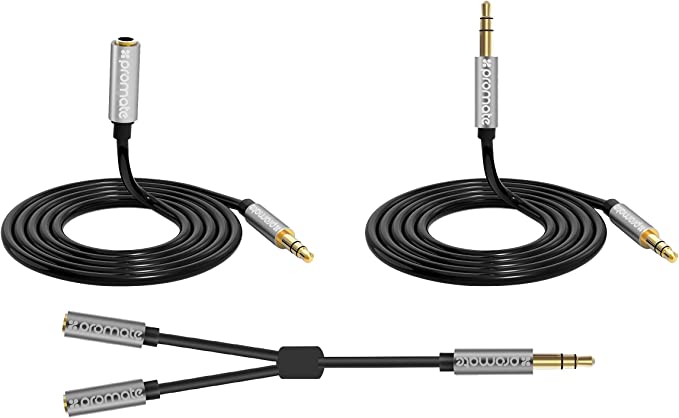 Promate AUXKIT.BLACK 3‐in‐1 Auxiliary cable kit with 3.5mm Audio Cable ...