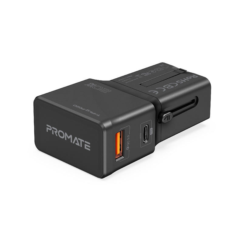 Promate Sleek Universal Travel Adapter with 20W Power Delivery & Quick ...
