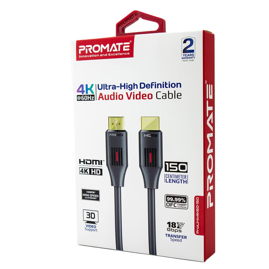 Promate HDMI Cable 1.5meters Ultra-High Definition 4K@60Hz HDMI Audio ...